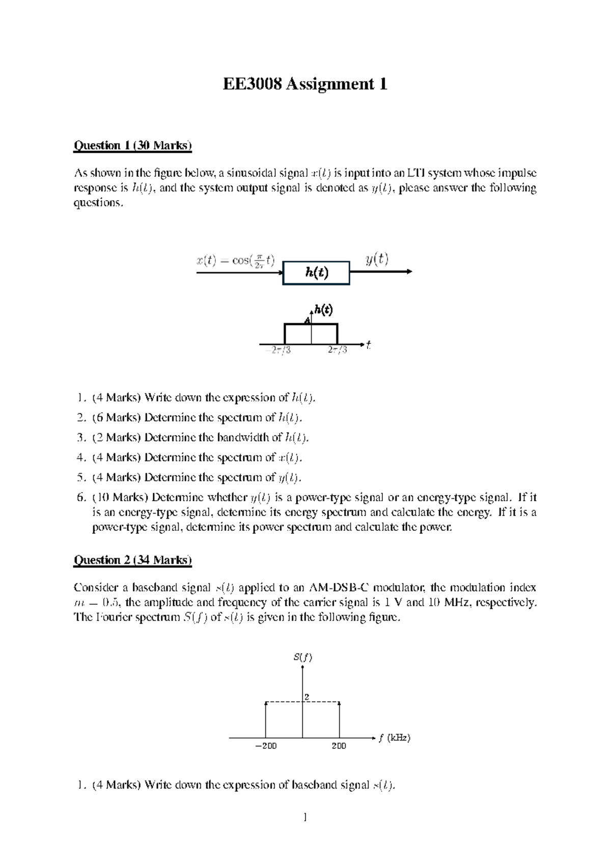 EE3008 Assignment 1: LTI System Analysis & Modulation Questions - Studocu