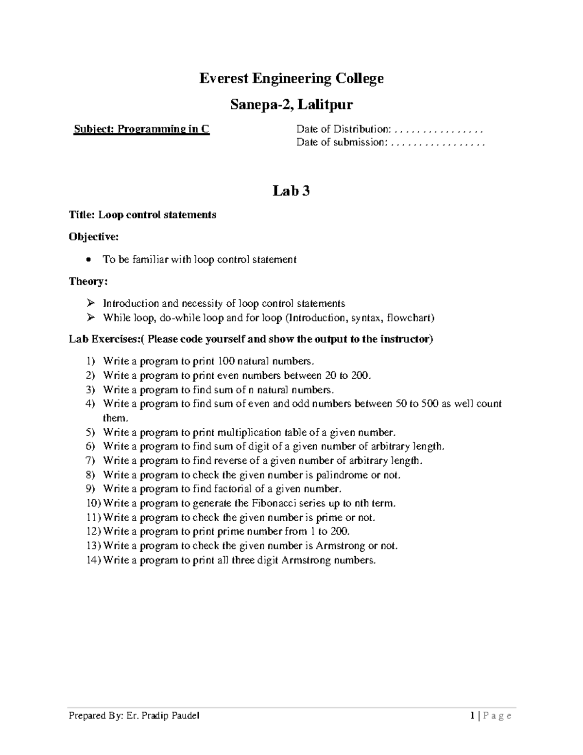 Lab 3 - Loop Control Statements in C Programming - Studocu