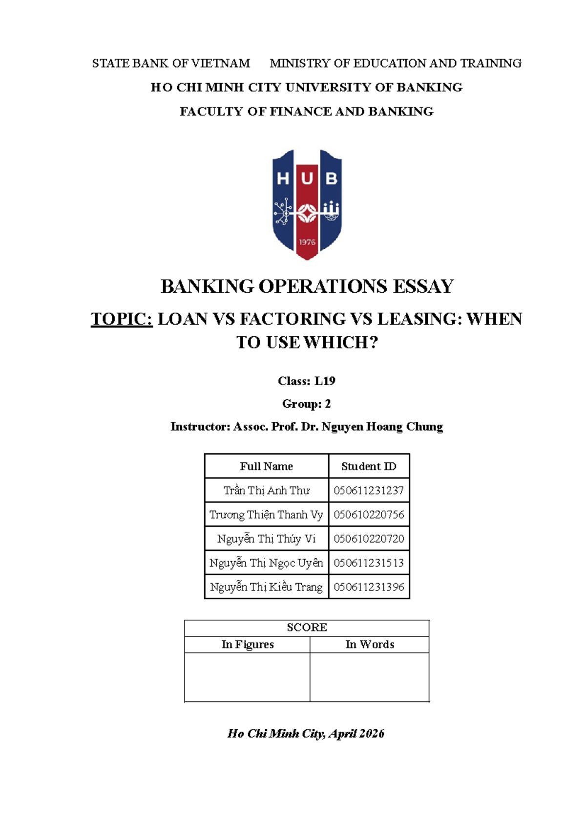L19 Banking Operations Essay: Loan vs Factoring vs Leasing Analysis ...
