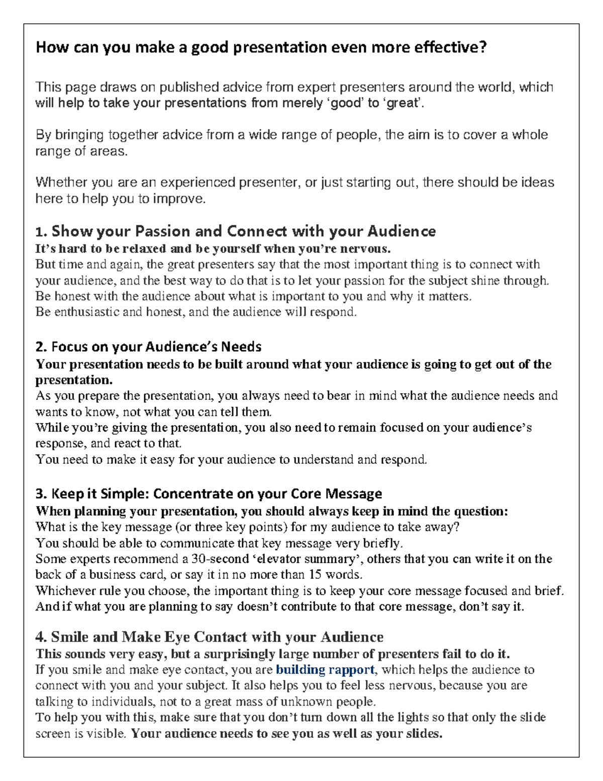 SSAN 2017 Handout: Tips for Effective Presentations and Audience ...