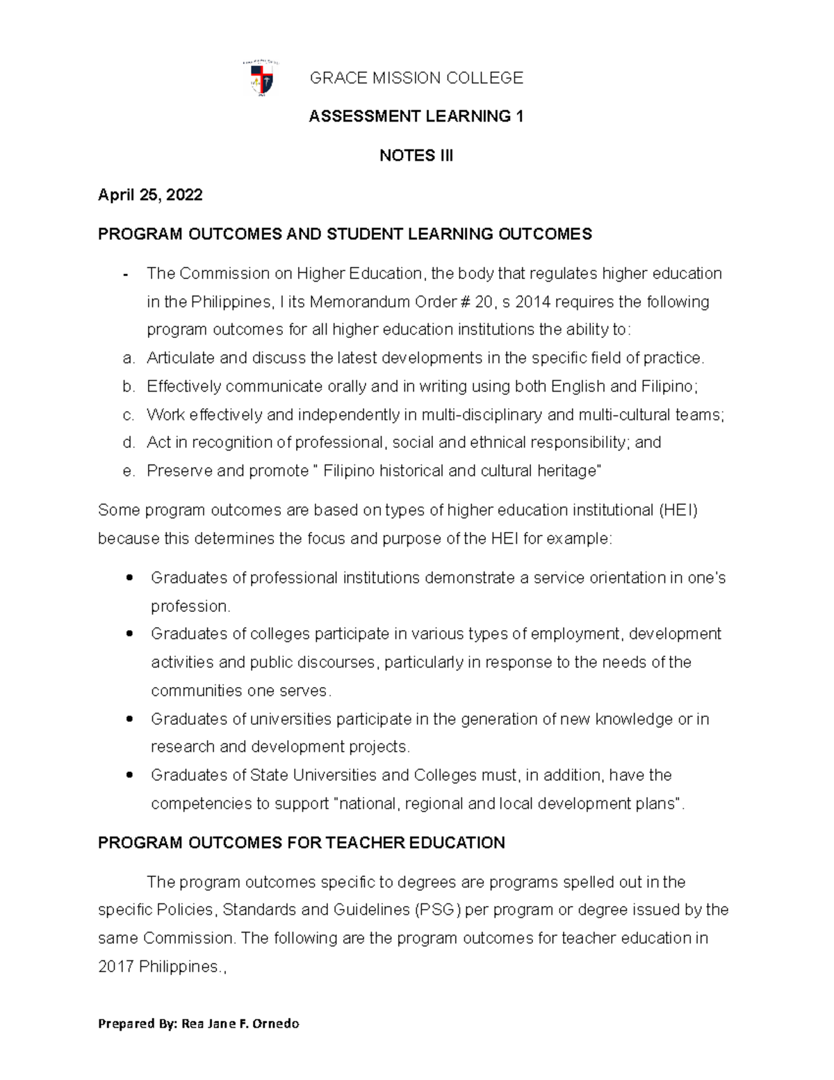 Assessment in Learning 1-Module 3 - GRACE MISSION COLLEGE ASSESSMENT ...