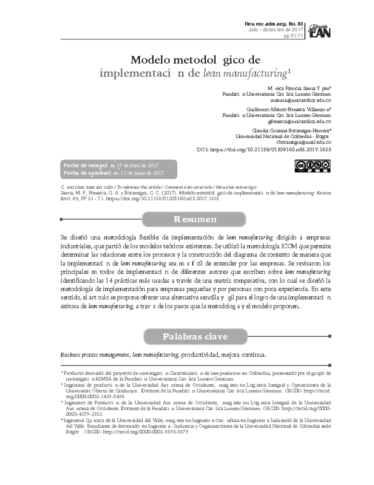 Modelo Metodológico de Implementación de Lean Manufacturing en Colombia ...