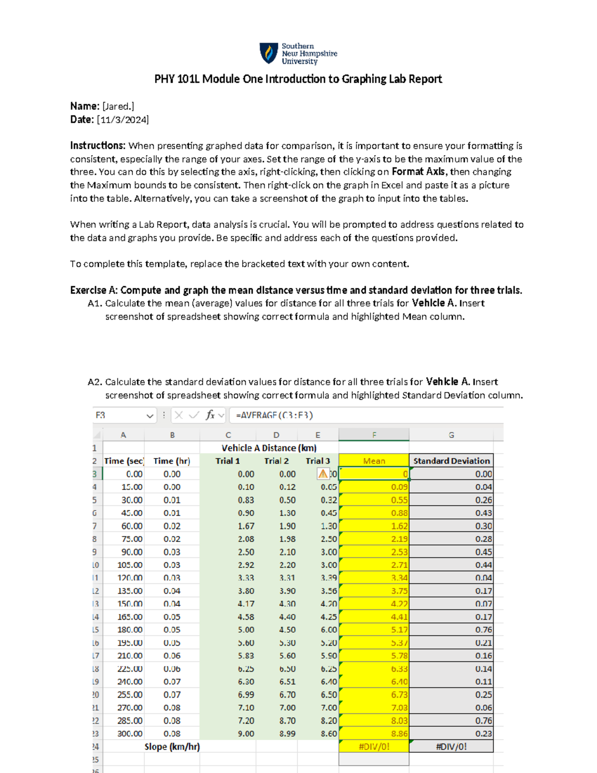 PHY 101L Module One Graphing Lab Report: Data Analysis & Results - Studocu