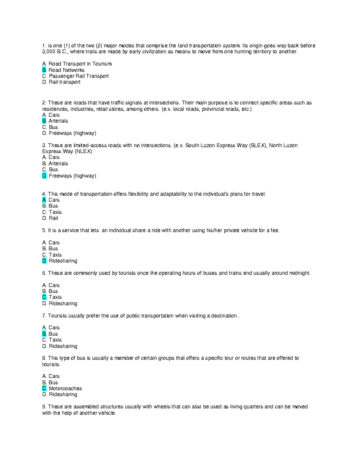 Transpo Reviewer - Modes and Systems of Land Transportation - Studocu