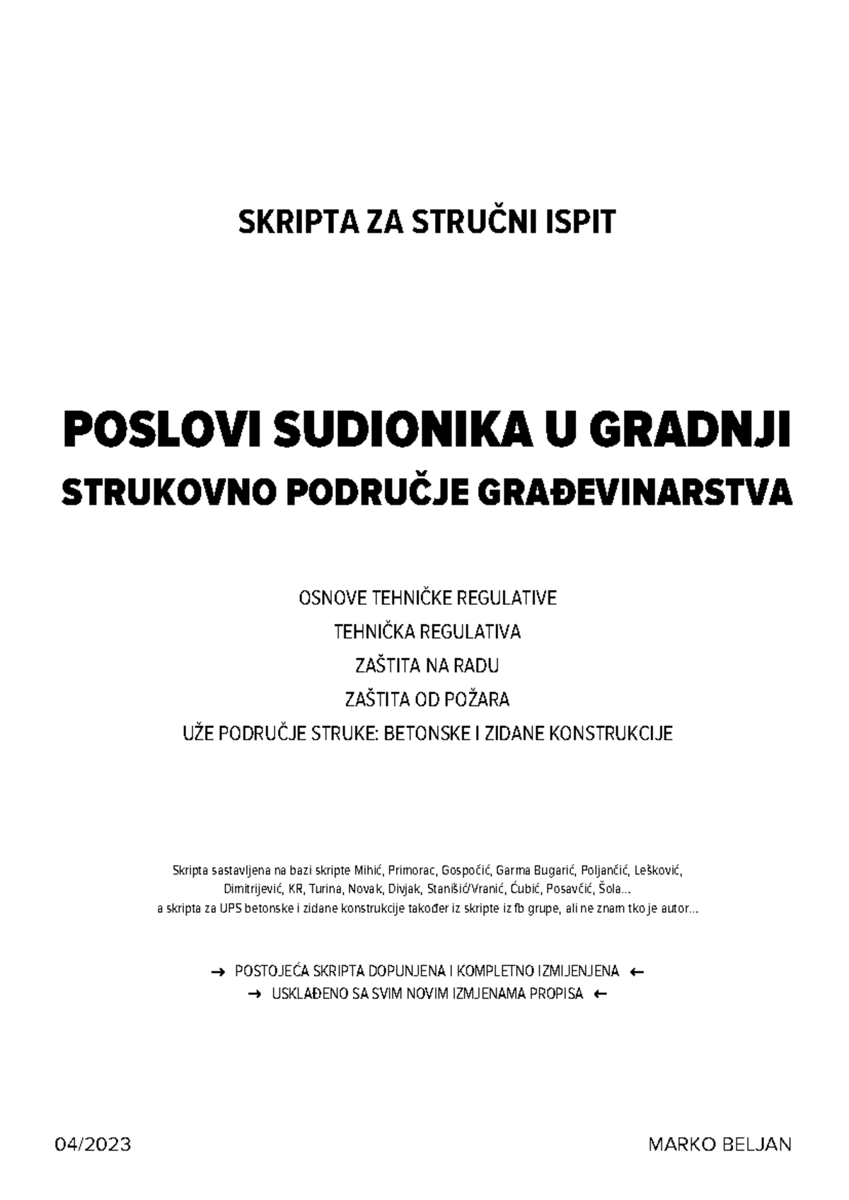 Skripta za stručni ispit u graditeljstvu 04/2023 - Marko Beljan - Studocu