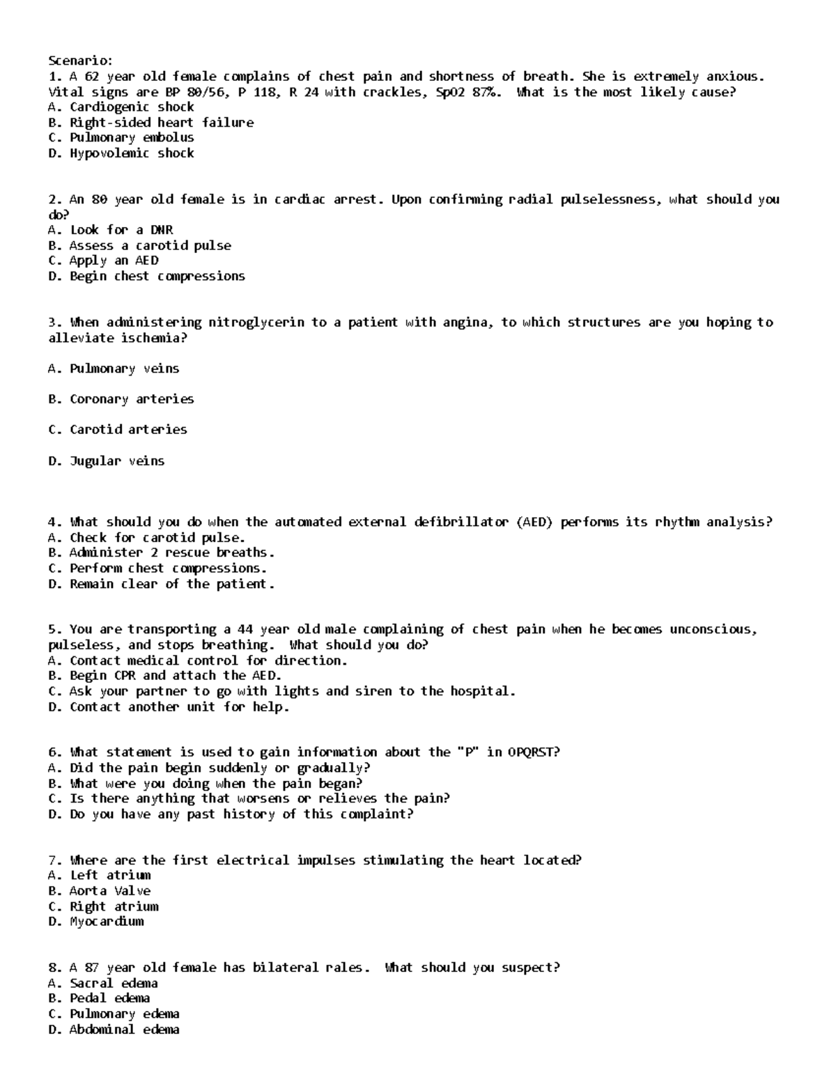 Cardiology Q's - practice cardiac questions to help with the NREMT ...