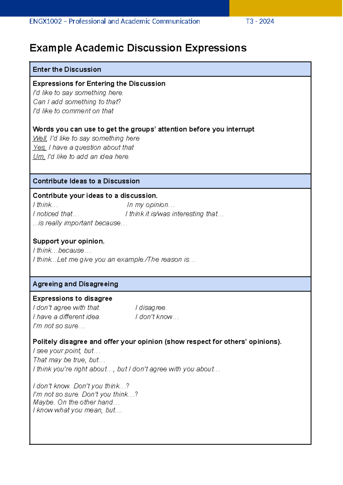 (W12-2) ENGX1002 - Academic Discussion Expressions - ENGX1002 ...