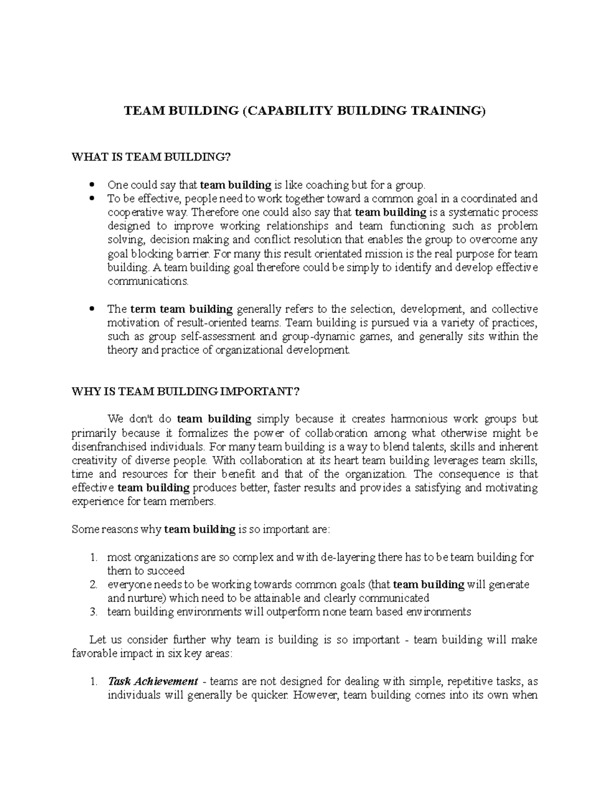 NSTP- Reference - TEAM BUILDING (CAPABILITY BUILDING TRAINING) WHAT IS ...