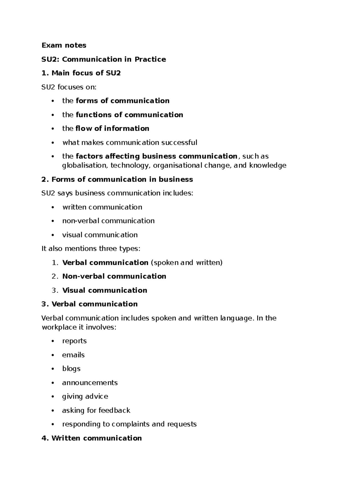 Exam Notes SU2: Effective Communication in Business Practice - Studocu