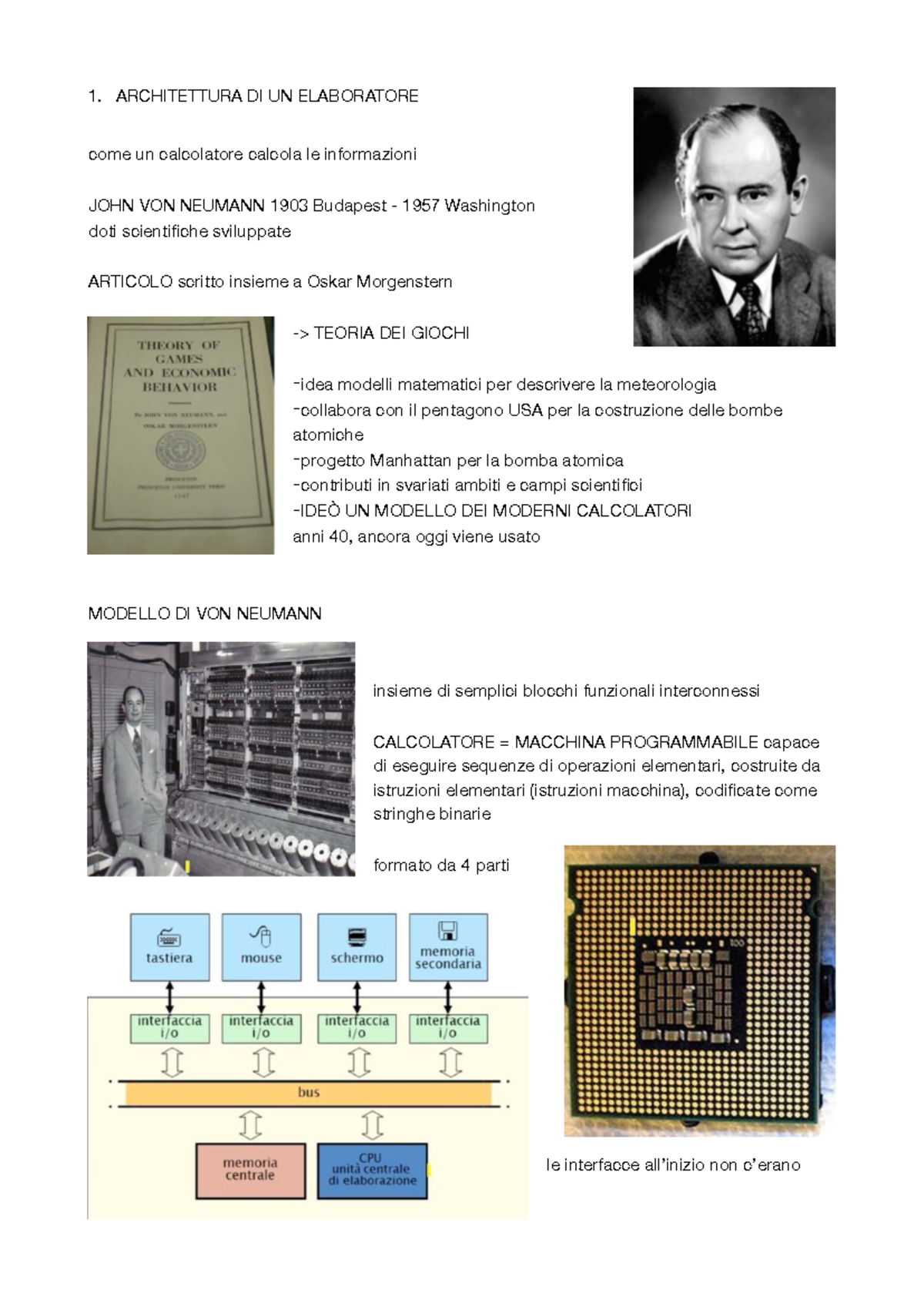 ARCHITETTURA DI UN ELABORATORE: IL MODELLO DI VON NEUMANN (INF 101 ...
