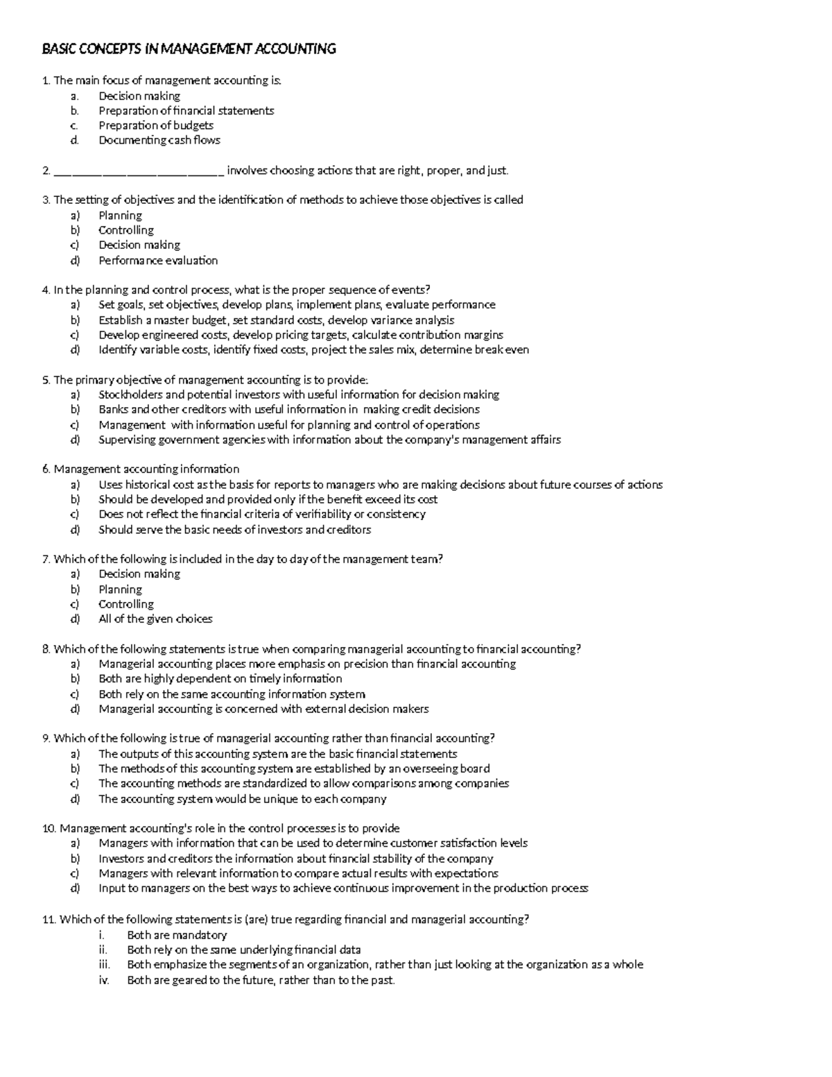 Basic Concepts IN Management Accounting - BASIC CONCEPTS IN MANAGEMENT ACCOUNTING The main focus ...