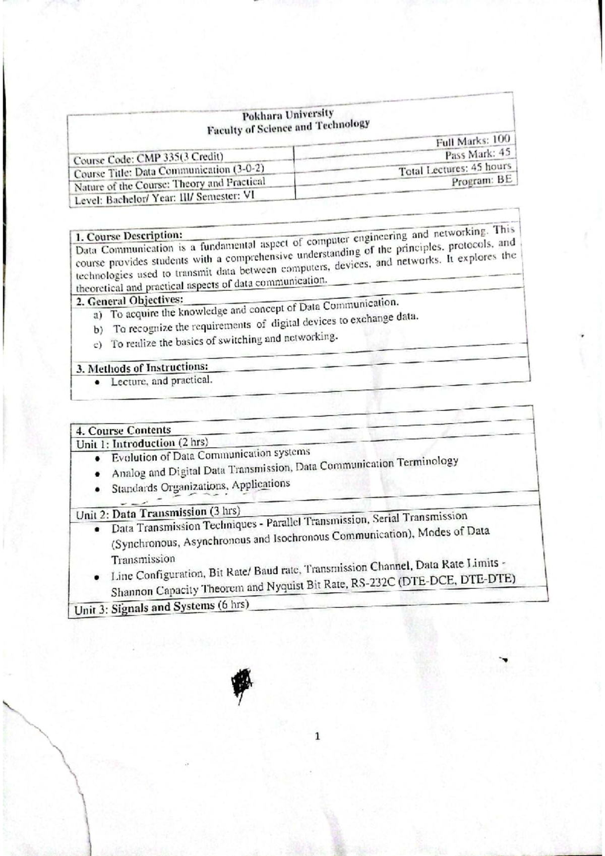CMP 335: Data Communication Course Syllabus for 6th Semester IT - Studocu