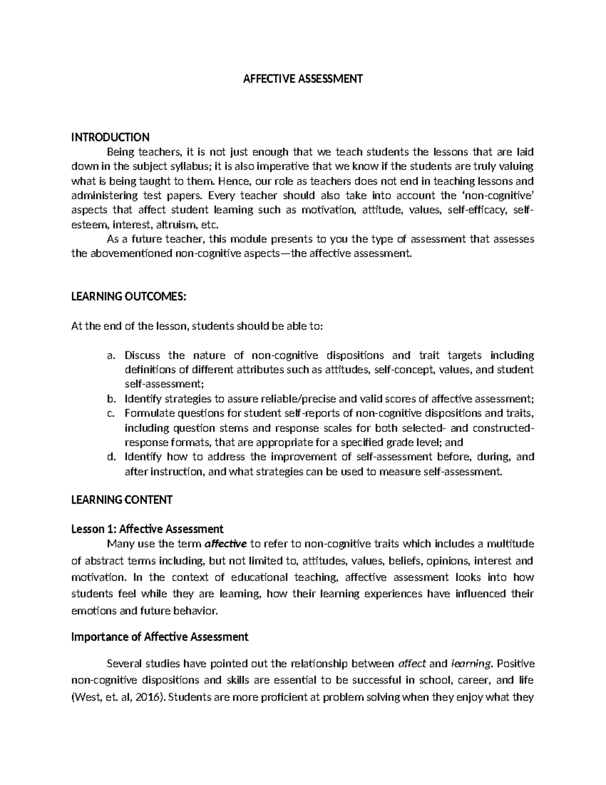 Affective Assessment and Non-Cognitive Skills: Insights for Educators ...