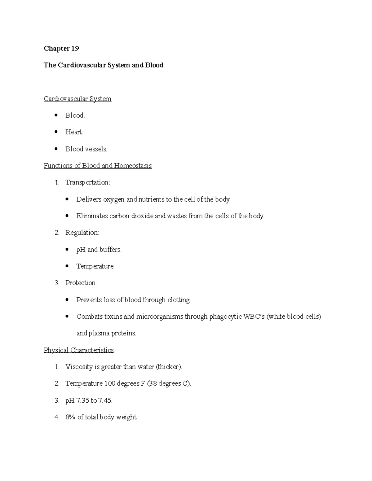 Chapter 19: The Cardiovascular System & Blood Overview - Studocu