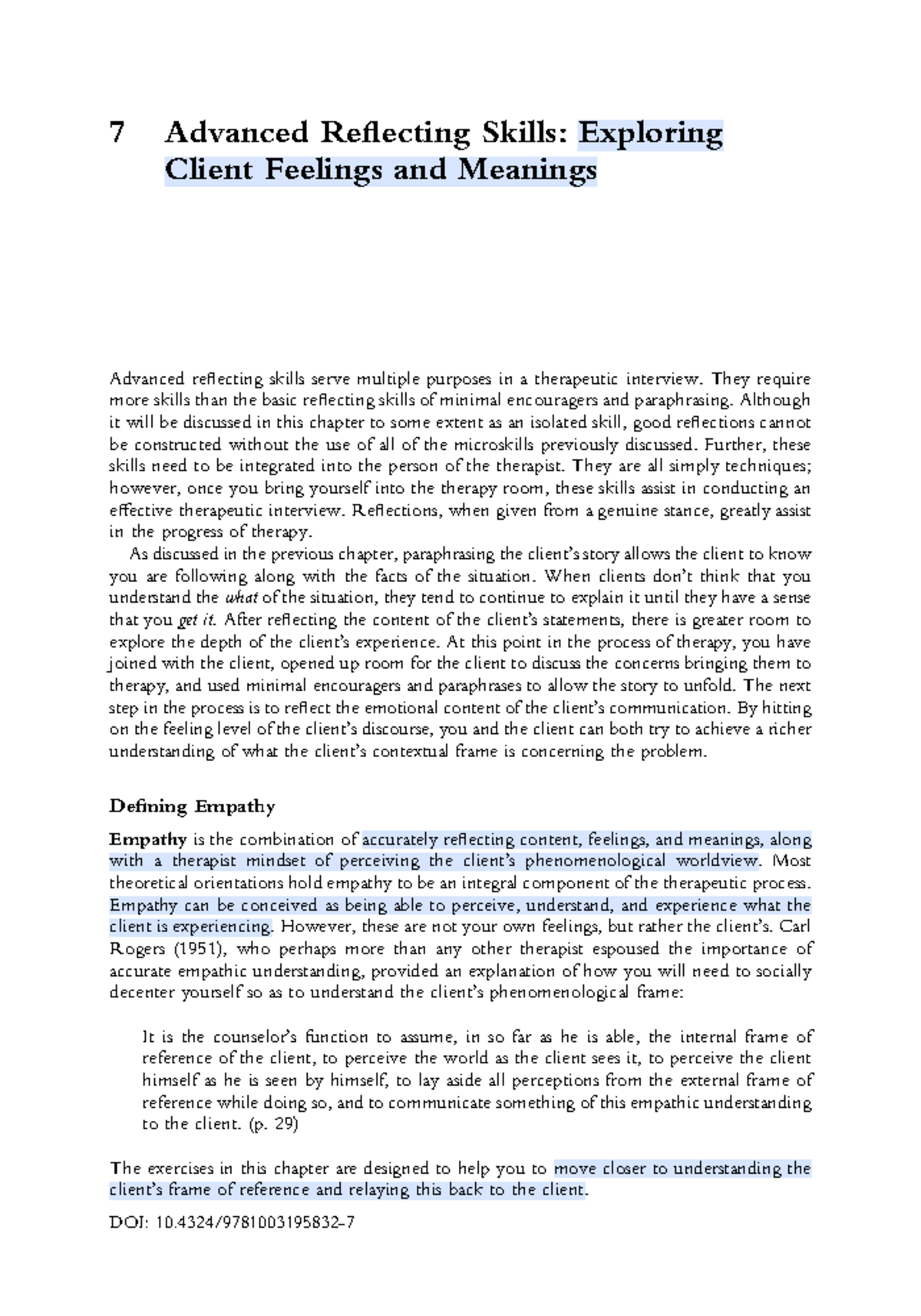 Advanced Reflecting Skills: Understanding Client Emotions and Meanings ...