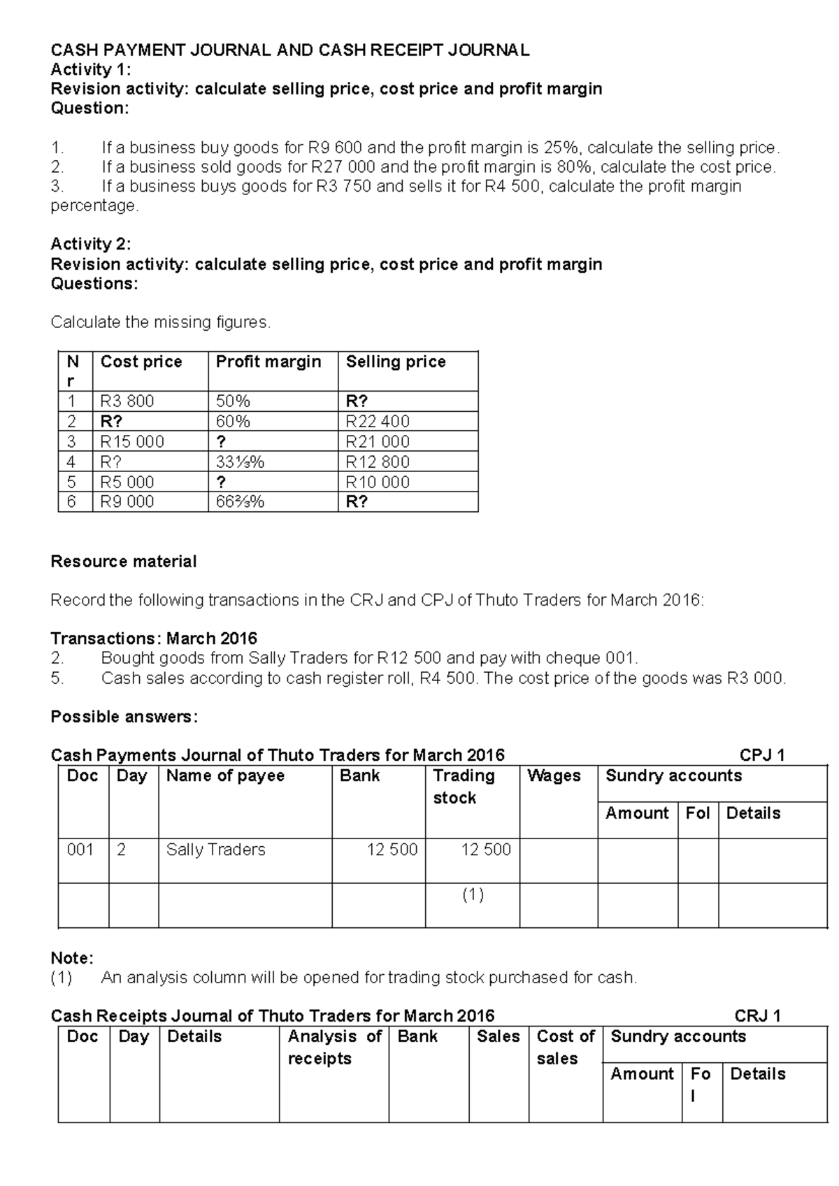 CRJ & CPJ Activities for Financial Management (ACCT101) - Studocu