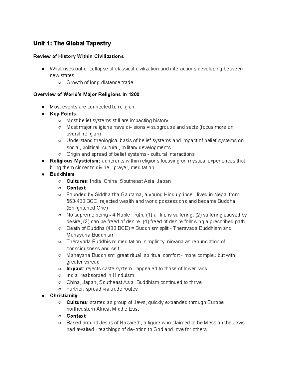 AP World History Study Guide: Unit 1 - The Global Tapestry and Major ...