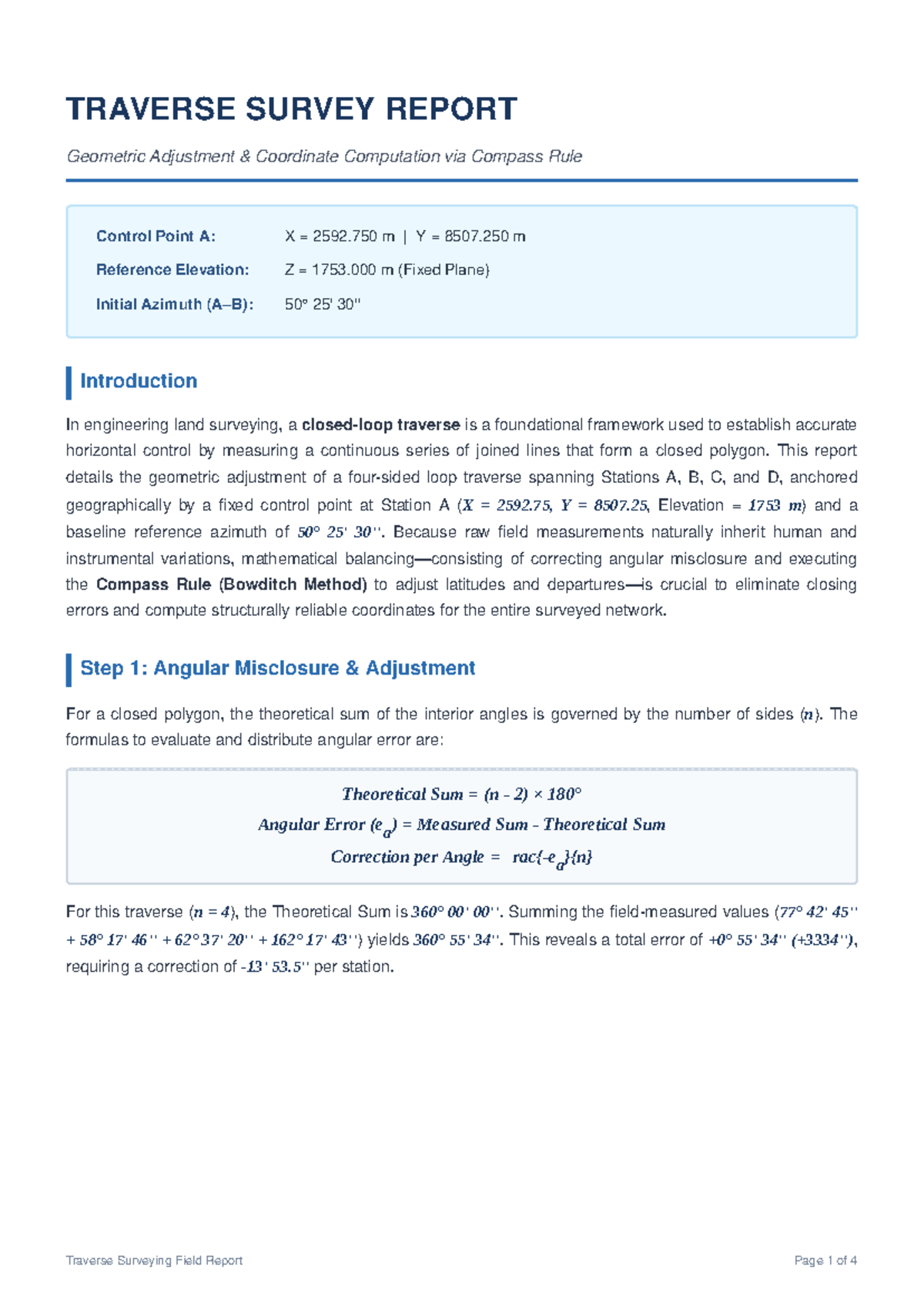 TRV 101: Traverse Survey Report on Geometric Adjustment & Computation ...