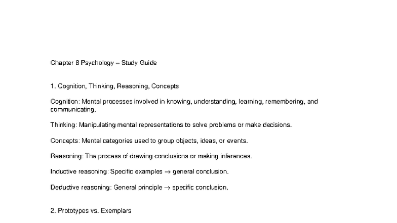 Psychology 101: Chapter 8 Study Guide on Cognition & Intelligence - Studocu