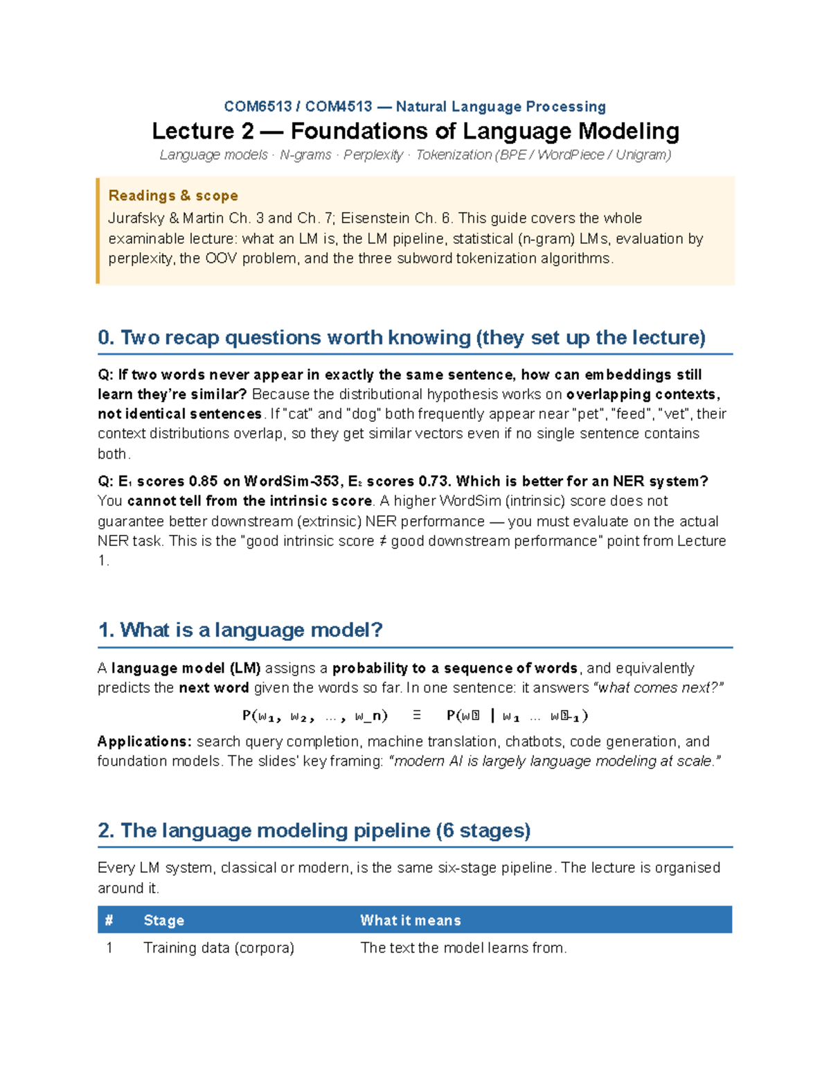 COM6513 COM4513 Natural Language Processing Lecture 2: Language ...