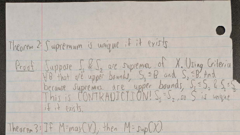 Honors Calc 230: Theorems on Supremum and Maximum Uniqueness Proofs ...