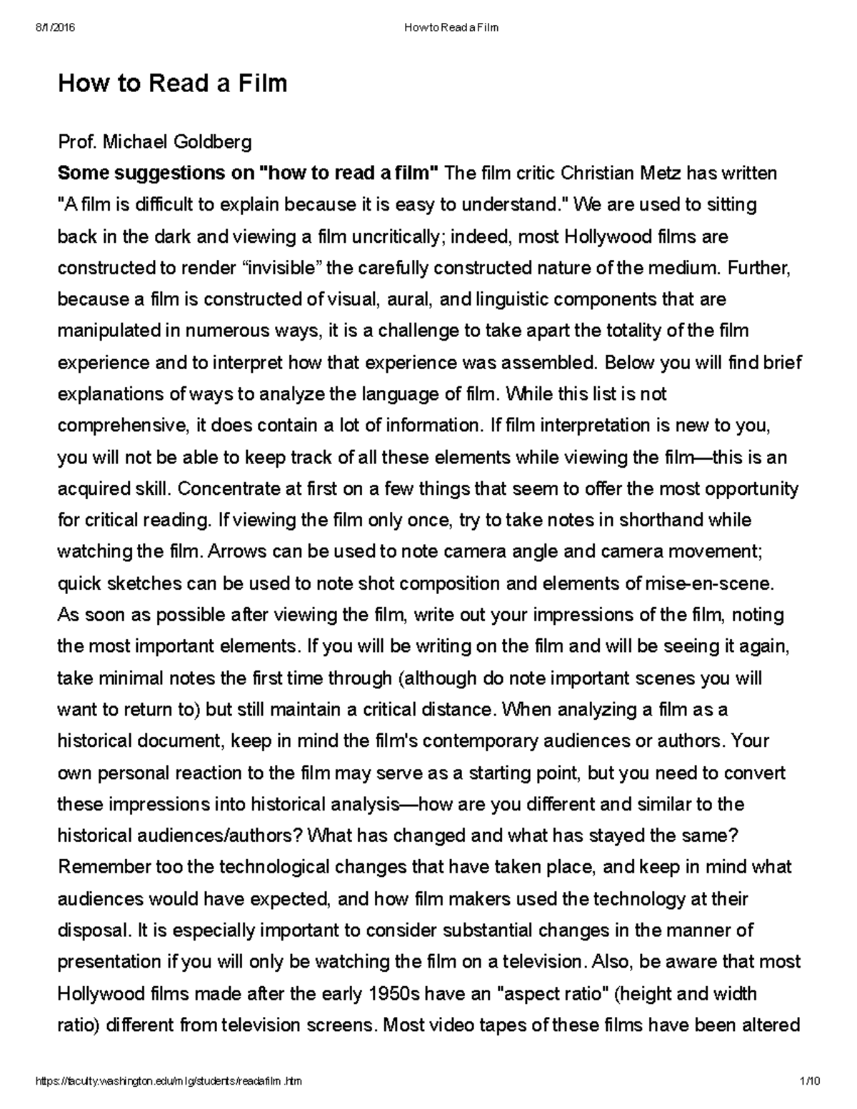 How to Read a Film: Insights and Techniques by Prof. Michael Goldberg ...