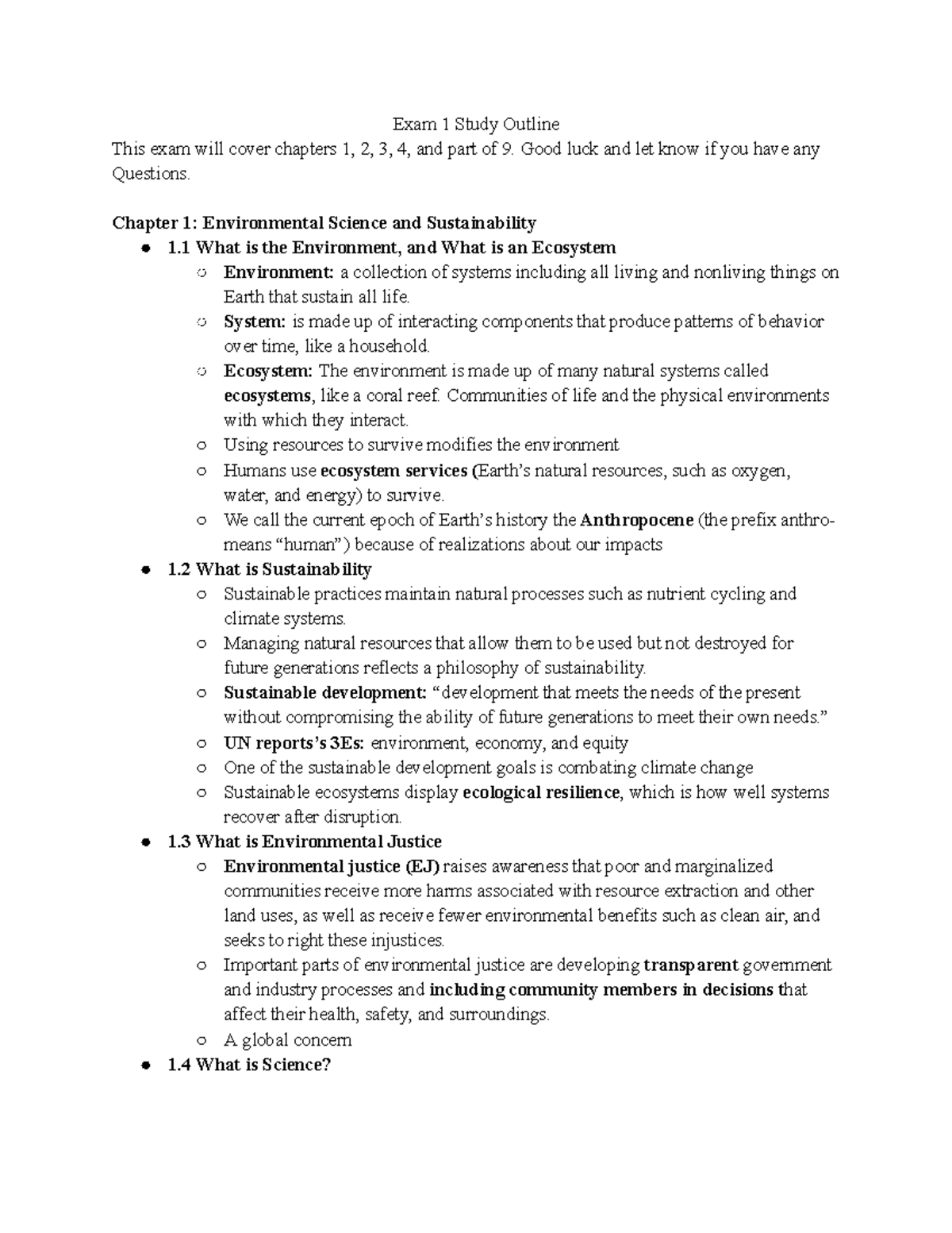Exam 1 Study Guide: Environmental Science Overview - Studocu