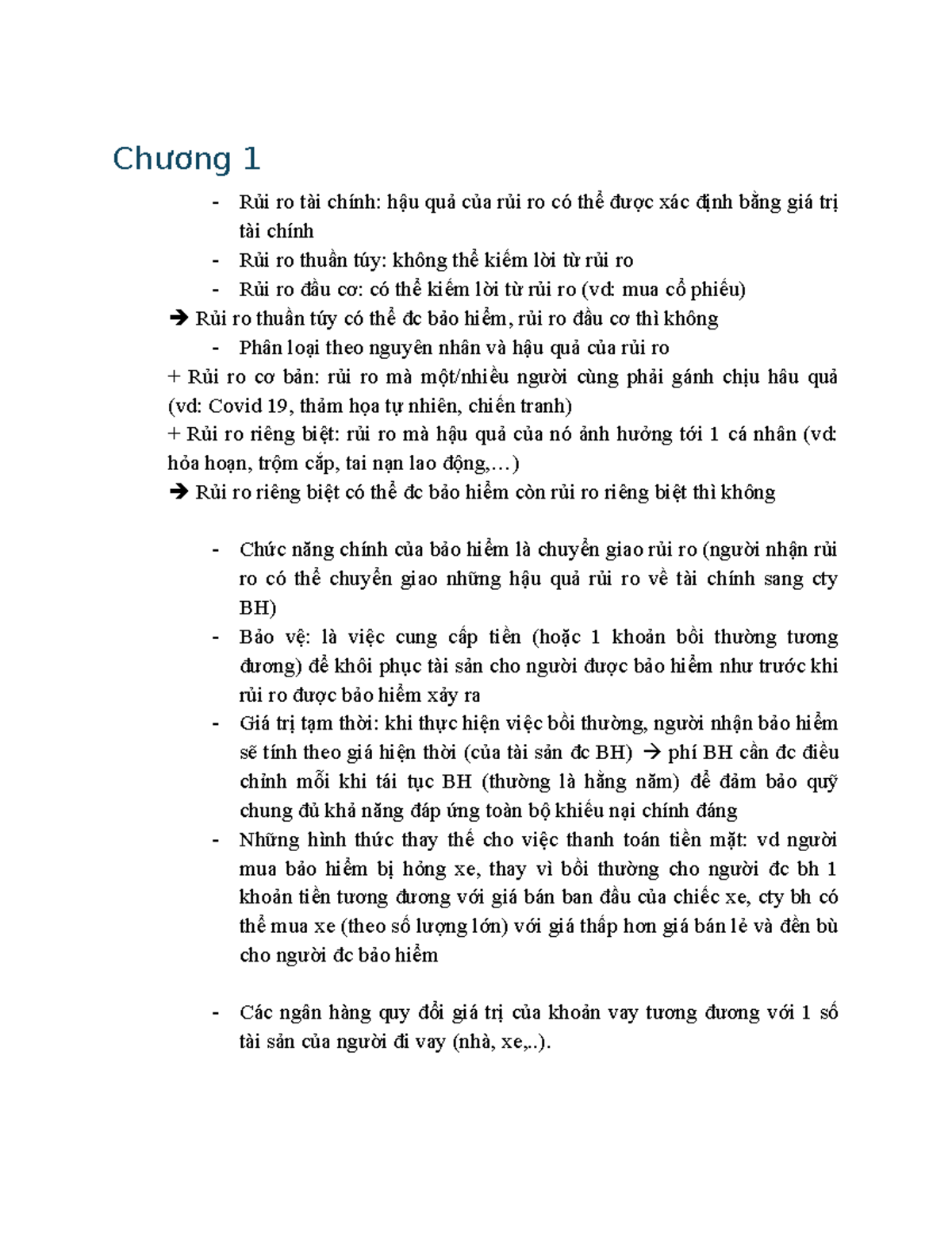 David Bland notes - nguyên lý bảo hiểm neu - Chương 1 Rủi ro tài chính ...