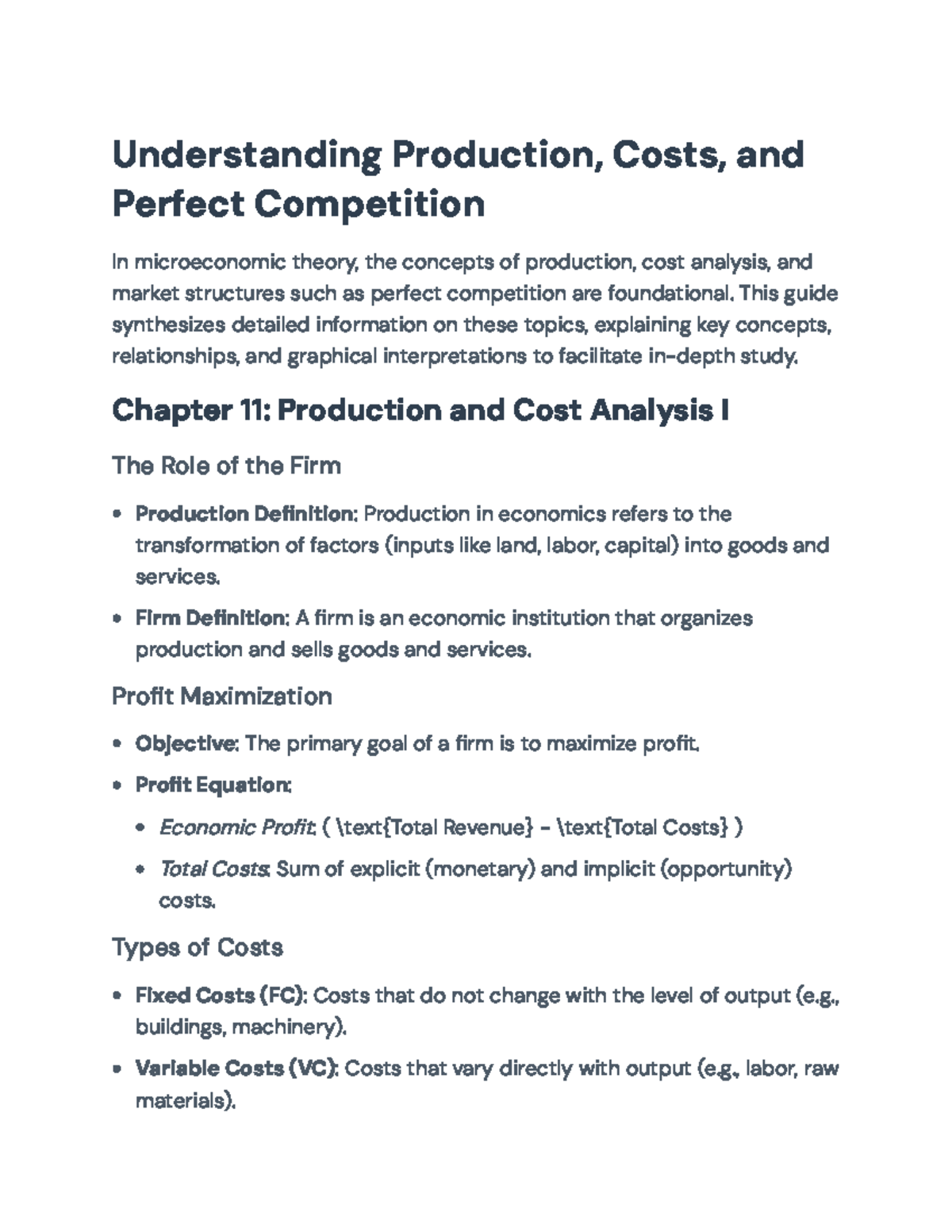 Understanding Production Costs and Perfect Competition - Econ 101 ...