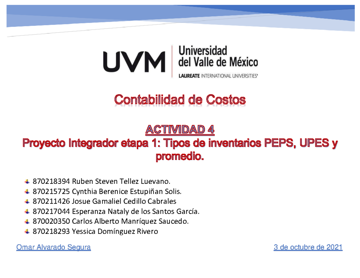 A4 JGCC - tipo de inventarios PEPS, UEPS y Promedio - Contabilidad de costos - 870218394 Ruben ...