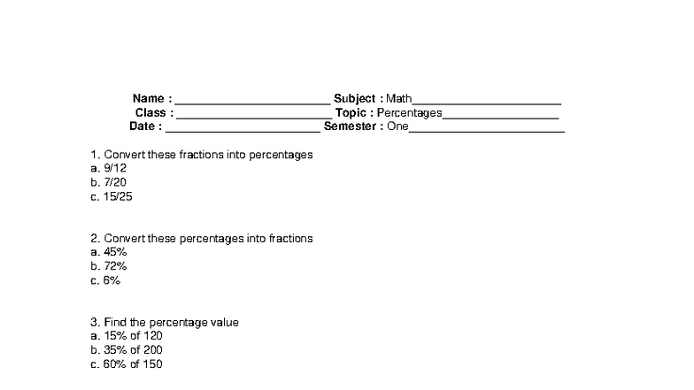 Soal Percentage - Math 101 - Practice Exercises - Studocu