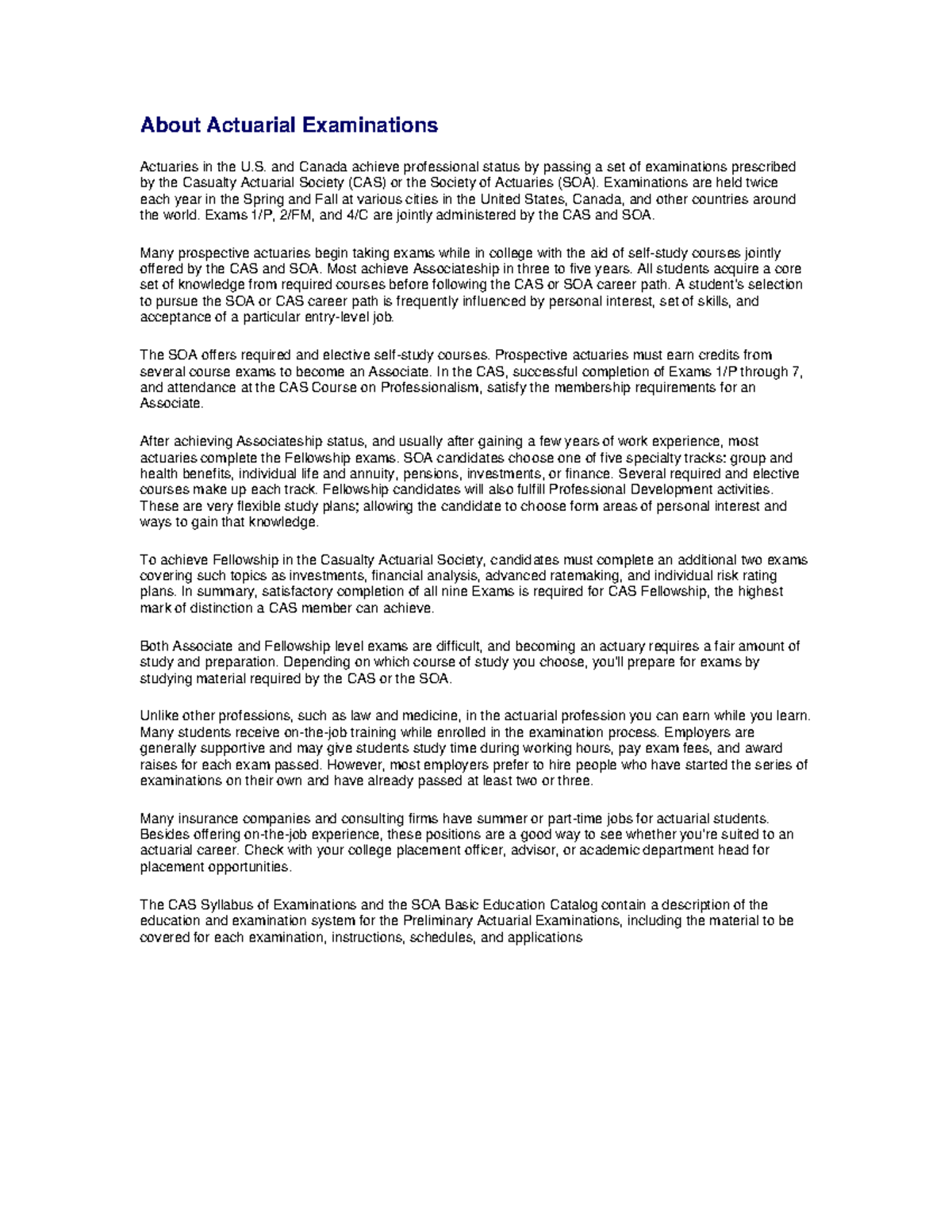 Actuarial Exams Overview: CAS & SOA Structure and Requirements - Studocu