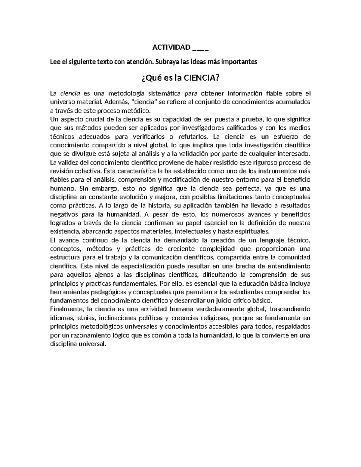 Actividad 2: Importancia de la Ciencia y su Método Metódico - Studocu