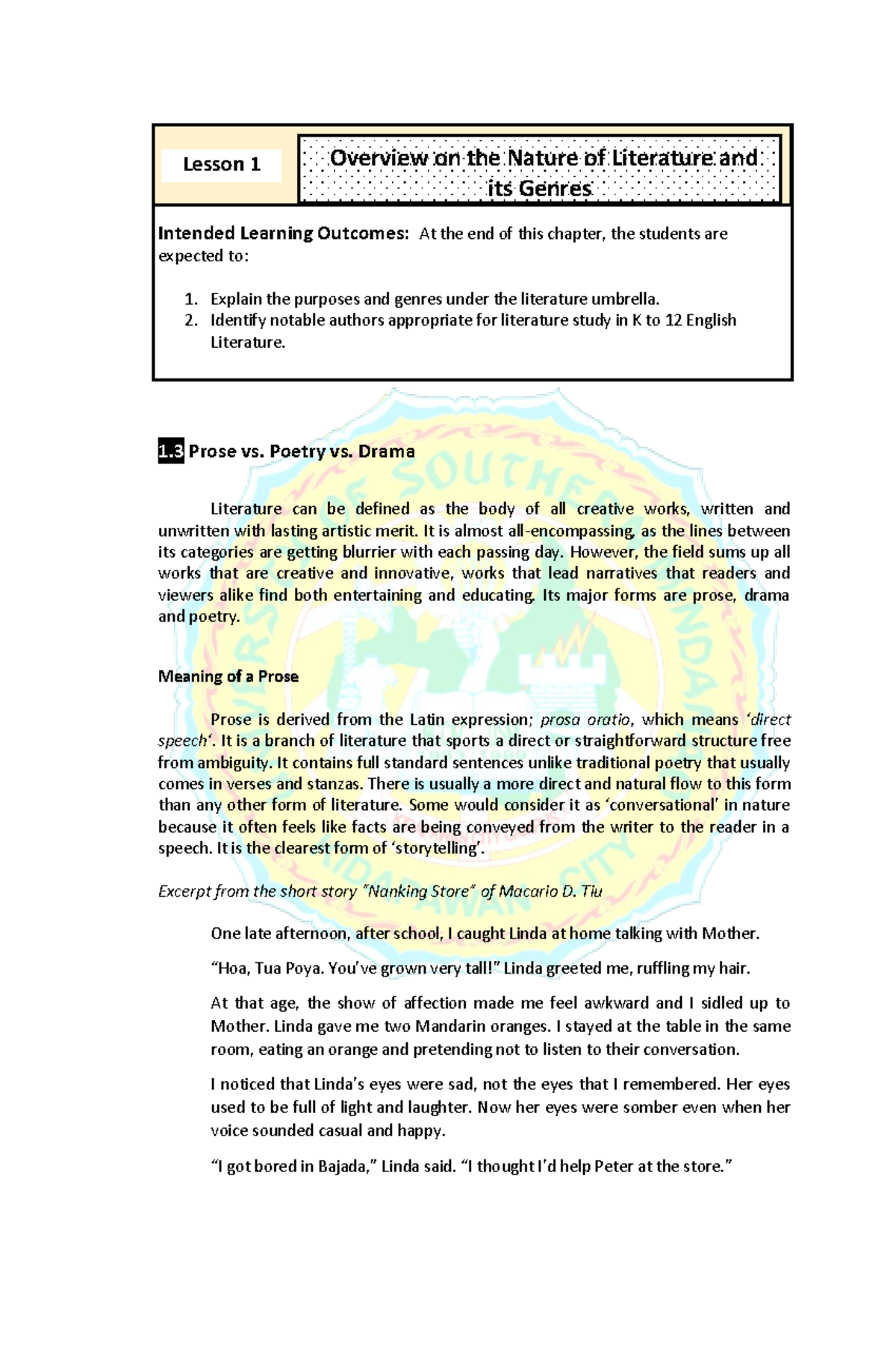 Lesson-1-2 - Teaching and assessment of literature studies - tended Learninng Outcomes: At the ...
