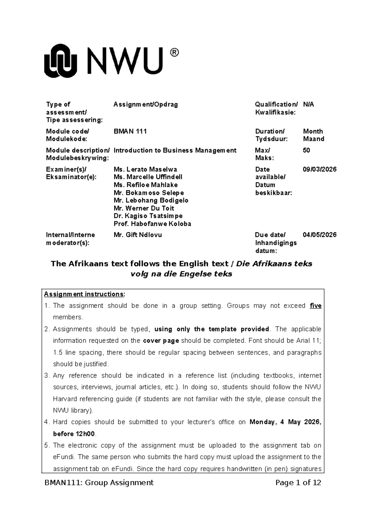 BMAN 111: 2026 Group Assignment on Dis-Chem Analysis - Studocu