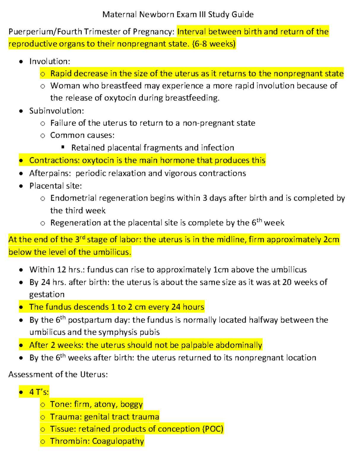 Maternal Newborn Exam III Study Guide – Key Concepts and Care - Studocu