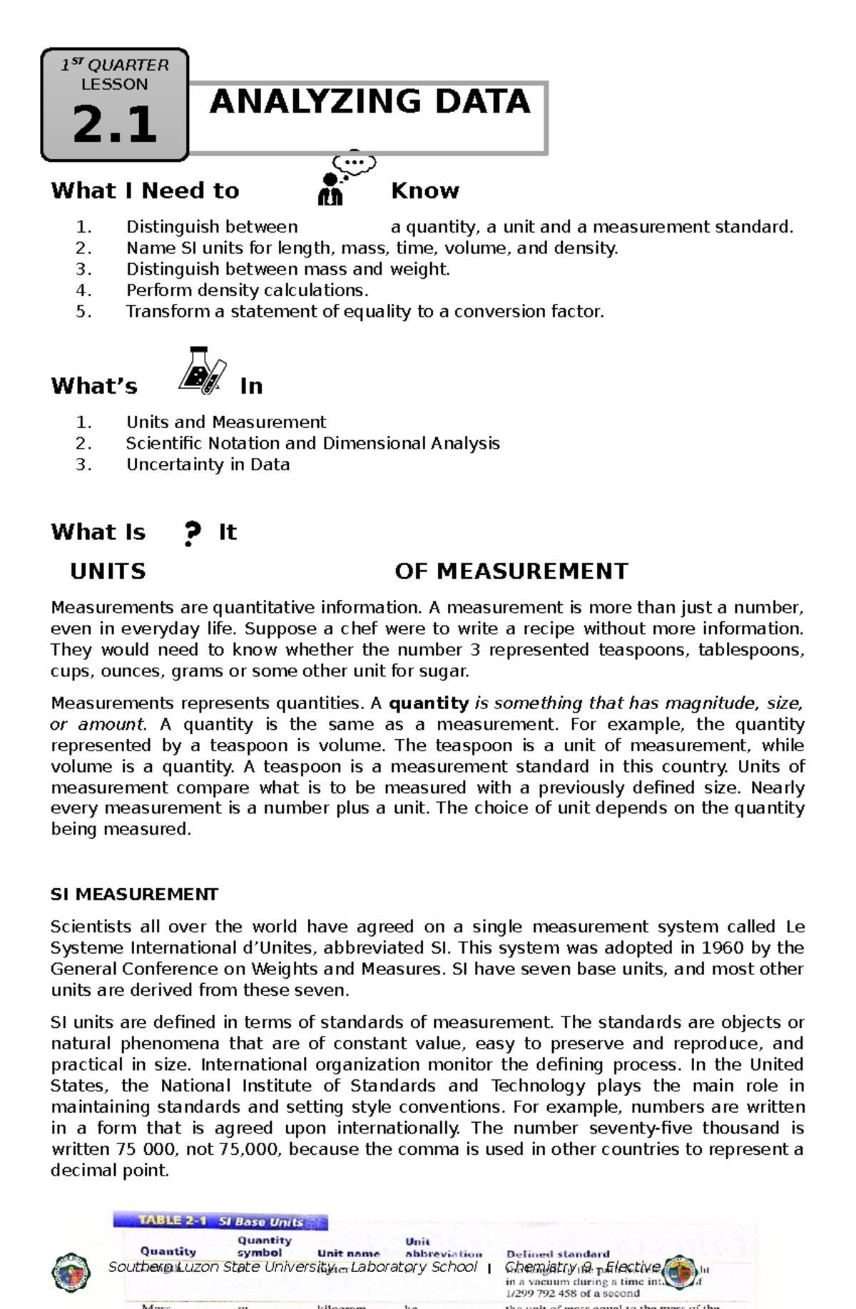 Lesson 2.1: Understanding Units and Measurements in Data Analysis - Studocu