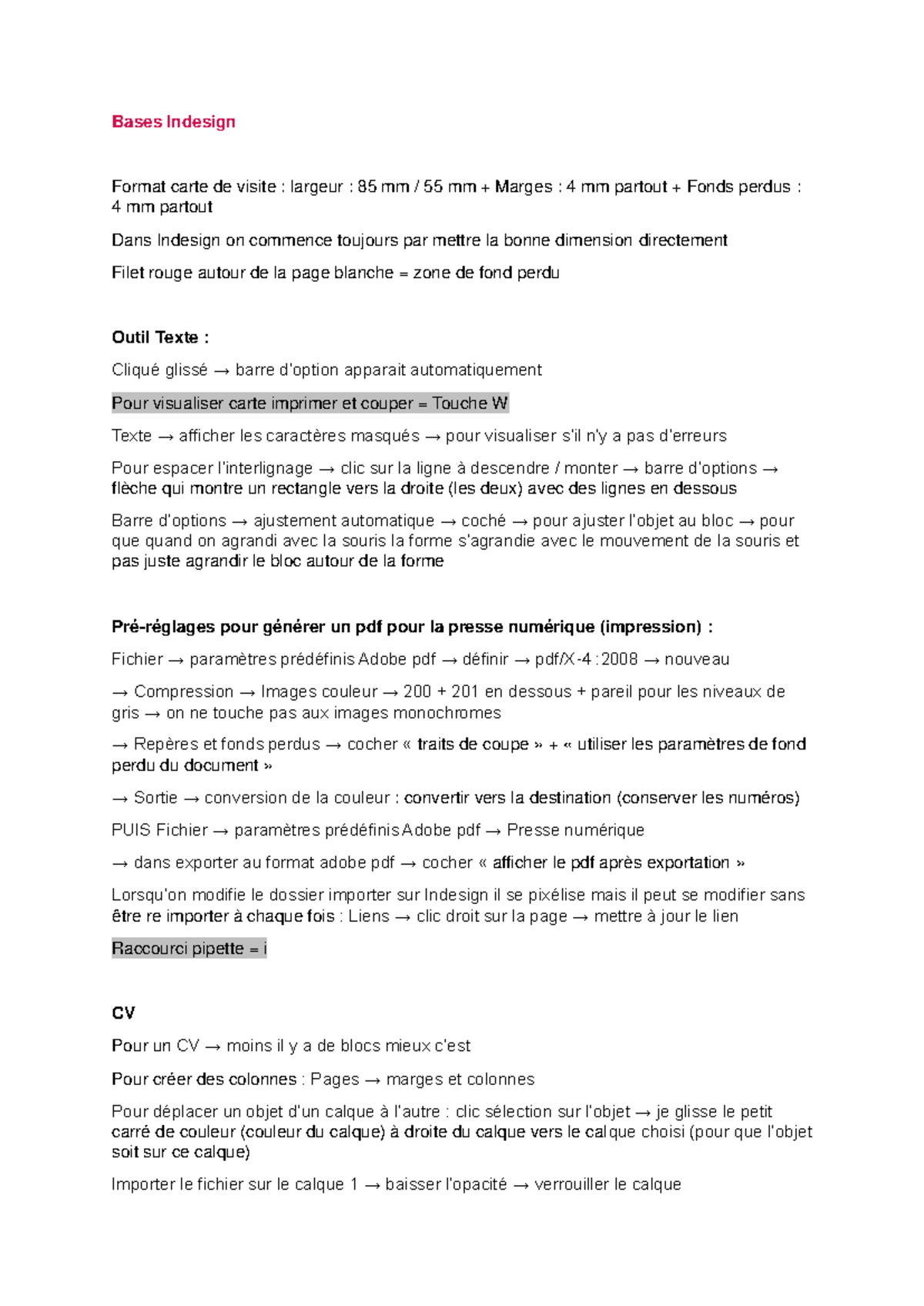 Bases Indesign : Guide pour Création de Cartes de Visite - Studocu