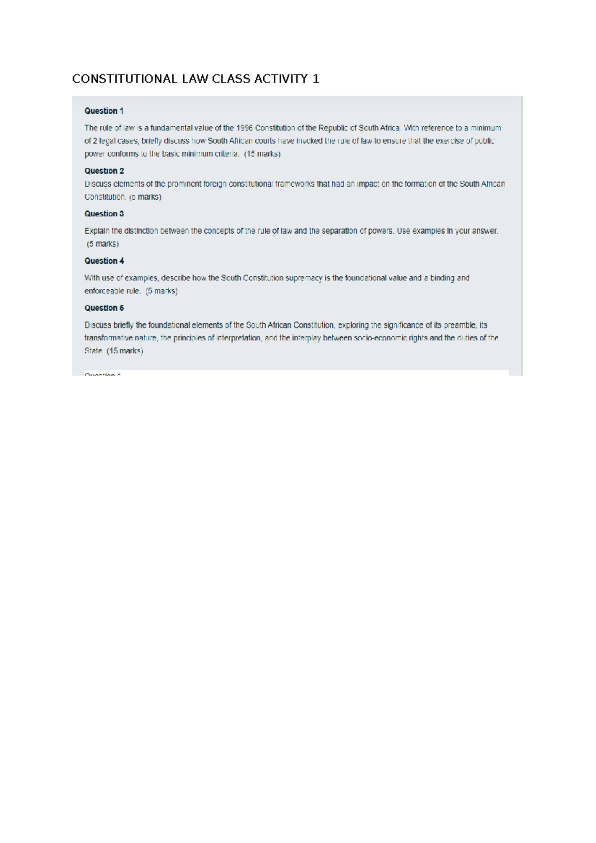 Constitutional Law Class Activity 1: Exploring the Rule of Law and Its ...