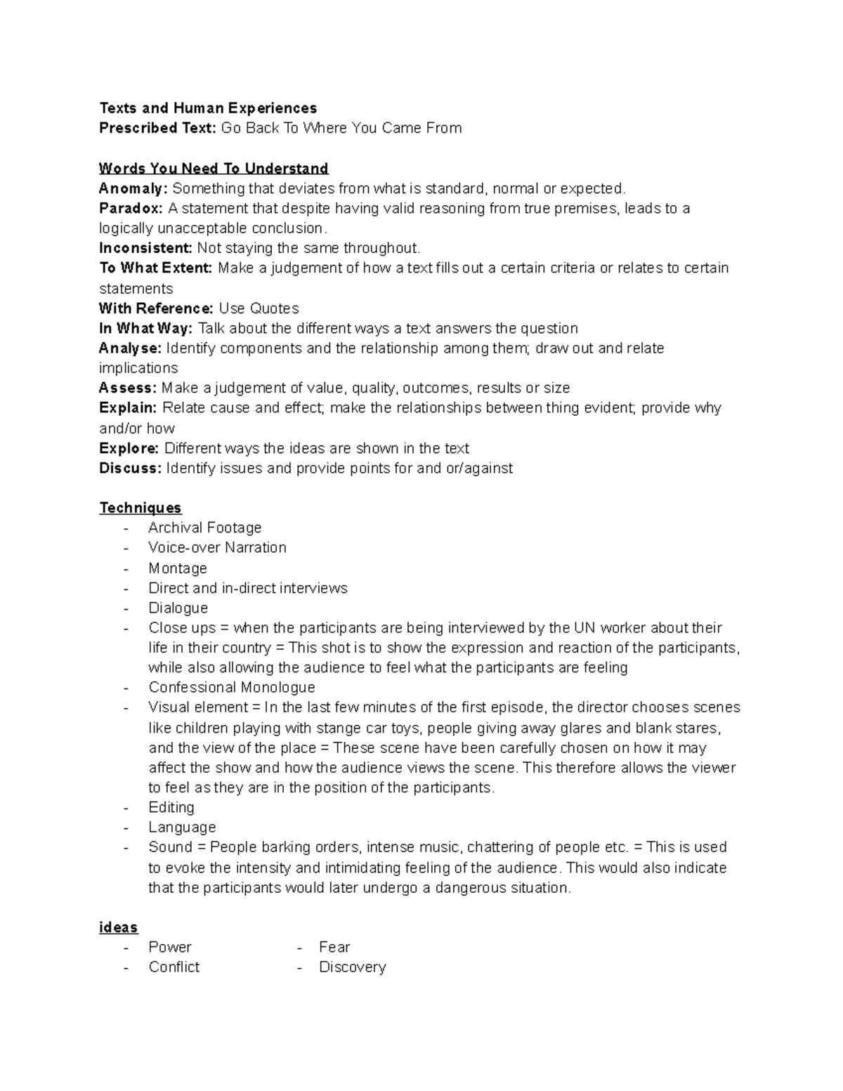 English Notes For the HSC - Texts and Human Experiences Prescribed Text ...