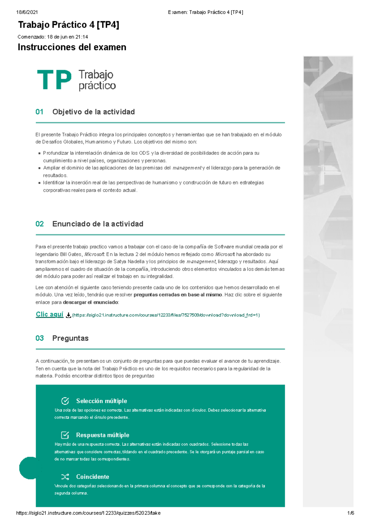 TP4 THMG 100% NO ME Acuerdo - Trabajo Práctico 4 [TP4] Comenzado: 18 de jun en 21: Instrucciones ...