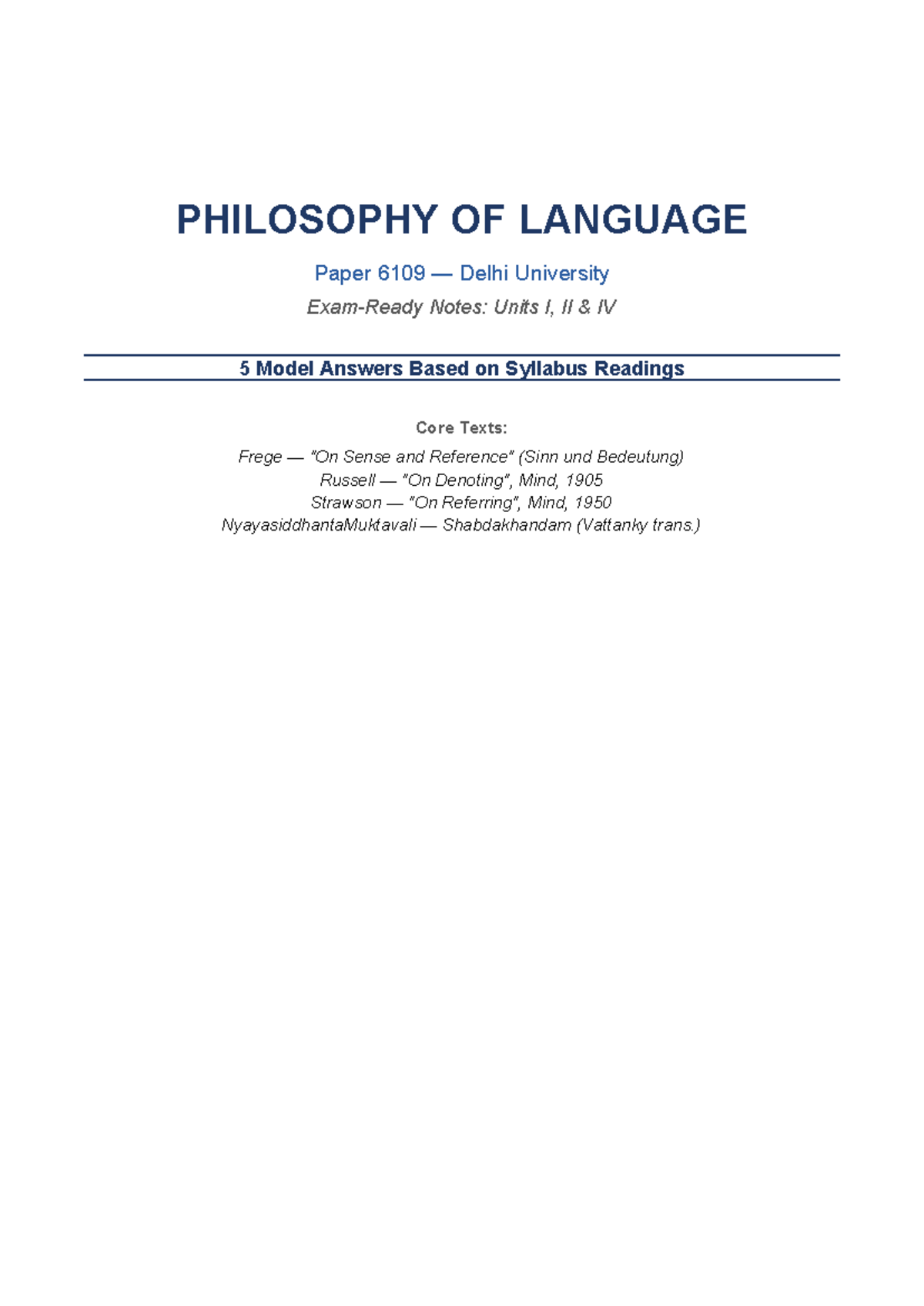 Philosophy of Language Paper 6109 Exam Notes: Model Answers for Units I ...