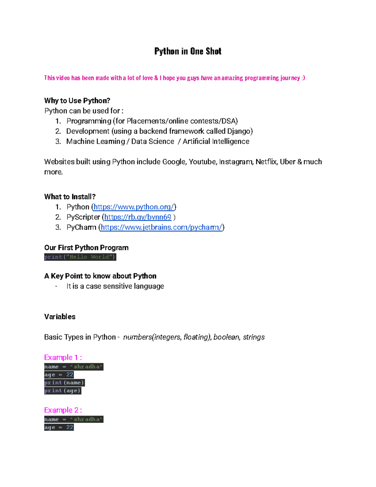 Python in One Shot - PLEASE GIVE ME B.TECH NOTES - Python in One Shot ...