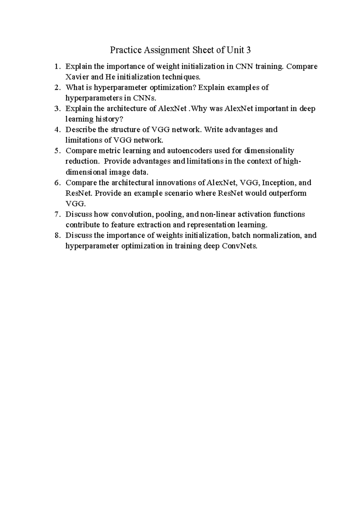 Practice Assignment Sheet for Units 3 & 4 in Deep Learning - Studocu