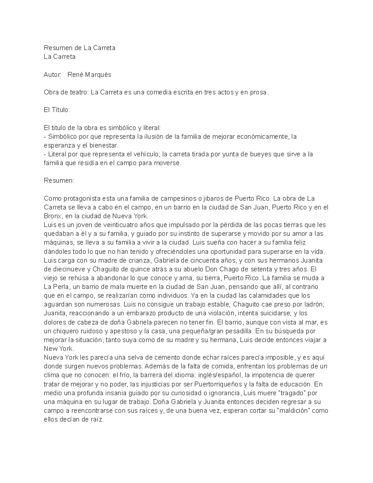 Dokumen - asdfasdfsadfsadf - Resumen de La Carreta La Carreta Autor ...