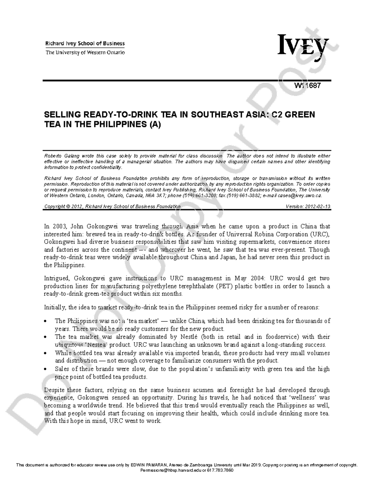 C2 Green Tea in the Philippines: A Case Study on URC's Market Entry ...