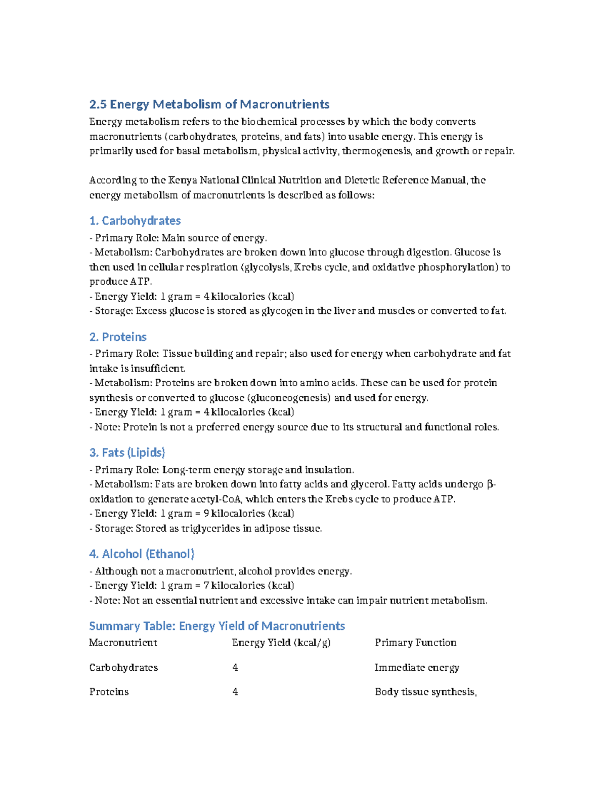 Energy Metabolism of Macronutrients (KNE 2.5) - Studocu