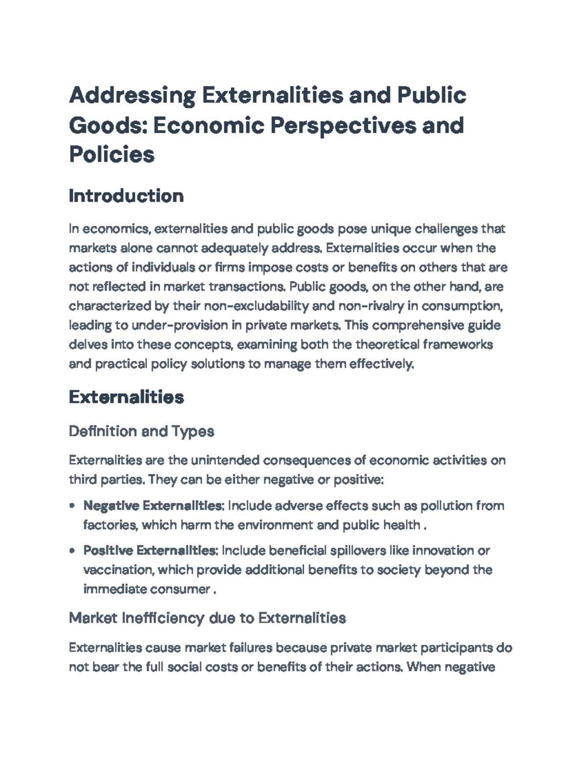 Addressing Externalities and Public Goods: Economic Policies Guide ...