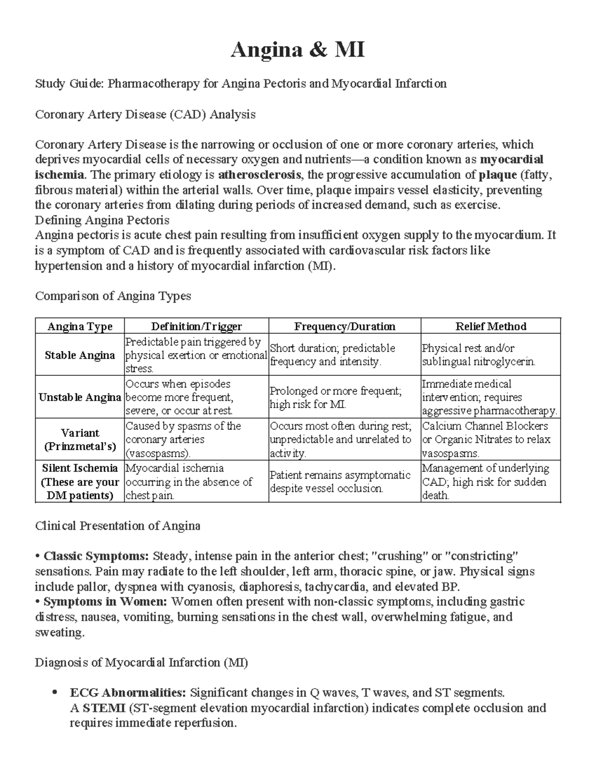 Chapter 28 Angina and MI Study Guide: Pharmacotherapy Insights - Studocu