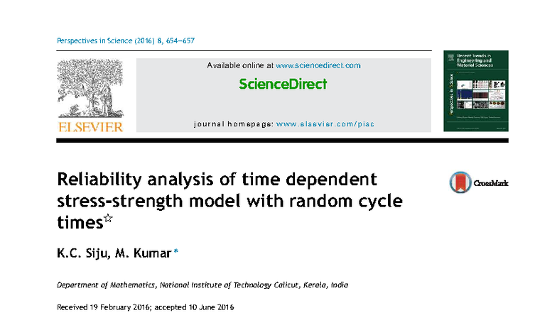 Reliability Analysis of Time Dependent Stress-Strength Model (MATH 2016 ...